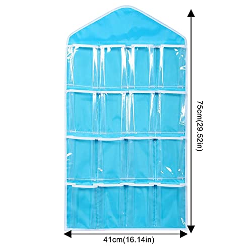 HTDBKDBK Closet Hanging Organizer with Clear Pockets & Metal Hanger, 16-Pocket Wall Shelf Wardrobe Storage Bags Hanging Shelves, Beige
