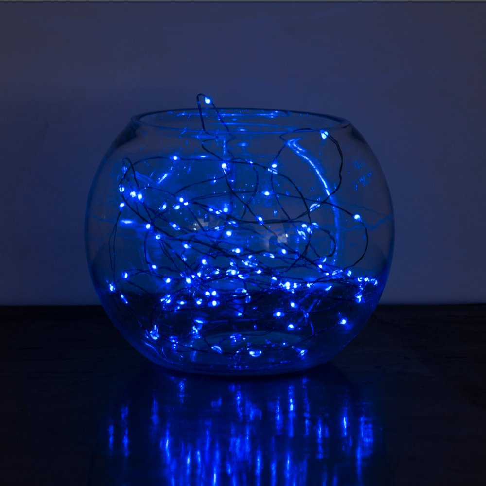 Solar Powered String Lights, 100 LED Copper Wire Lights, Waterproof Starry String Lights, Indoor/Outdoor Solar Decoration Lights For Gardens, Patios, Homes, Parties: 20 ft, Blue