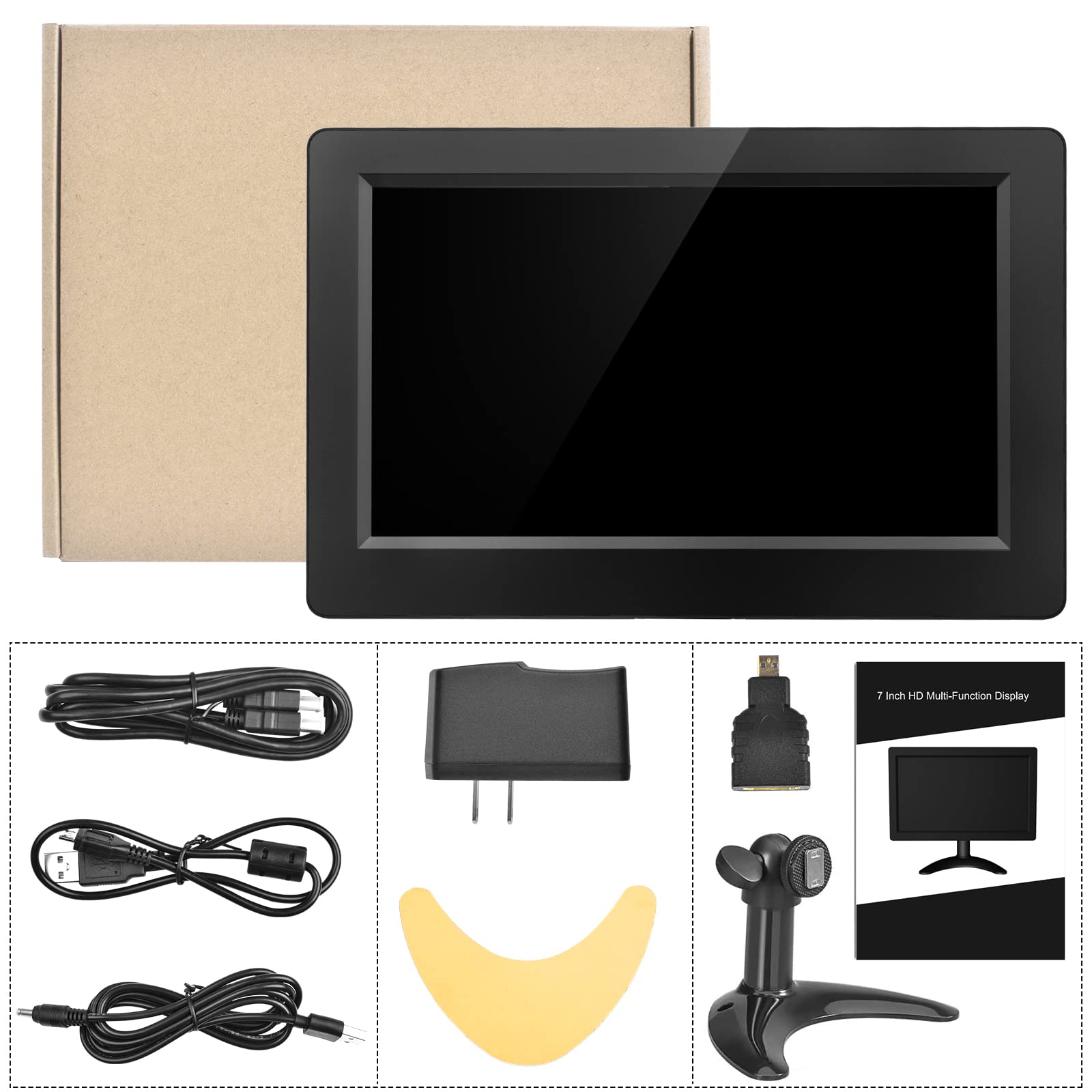 kuman 7 Inch Touch Screen IPS Display 1024x600 Monitor for Raspberry Pi 4 3 2B B RPi 1 B+ A+ PC Car with HDMI VGA Input and Speaker for Various System SC7K