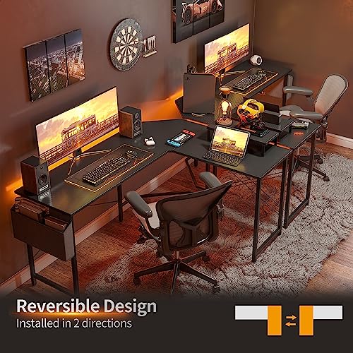 CubiCubi L Shaped Desk Computer Corner Desk, Home Office Gaming Table, Sturdy Writing Workstation with Small Table, Space-Saving, Easy to Assemble