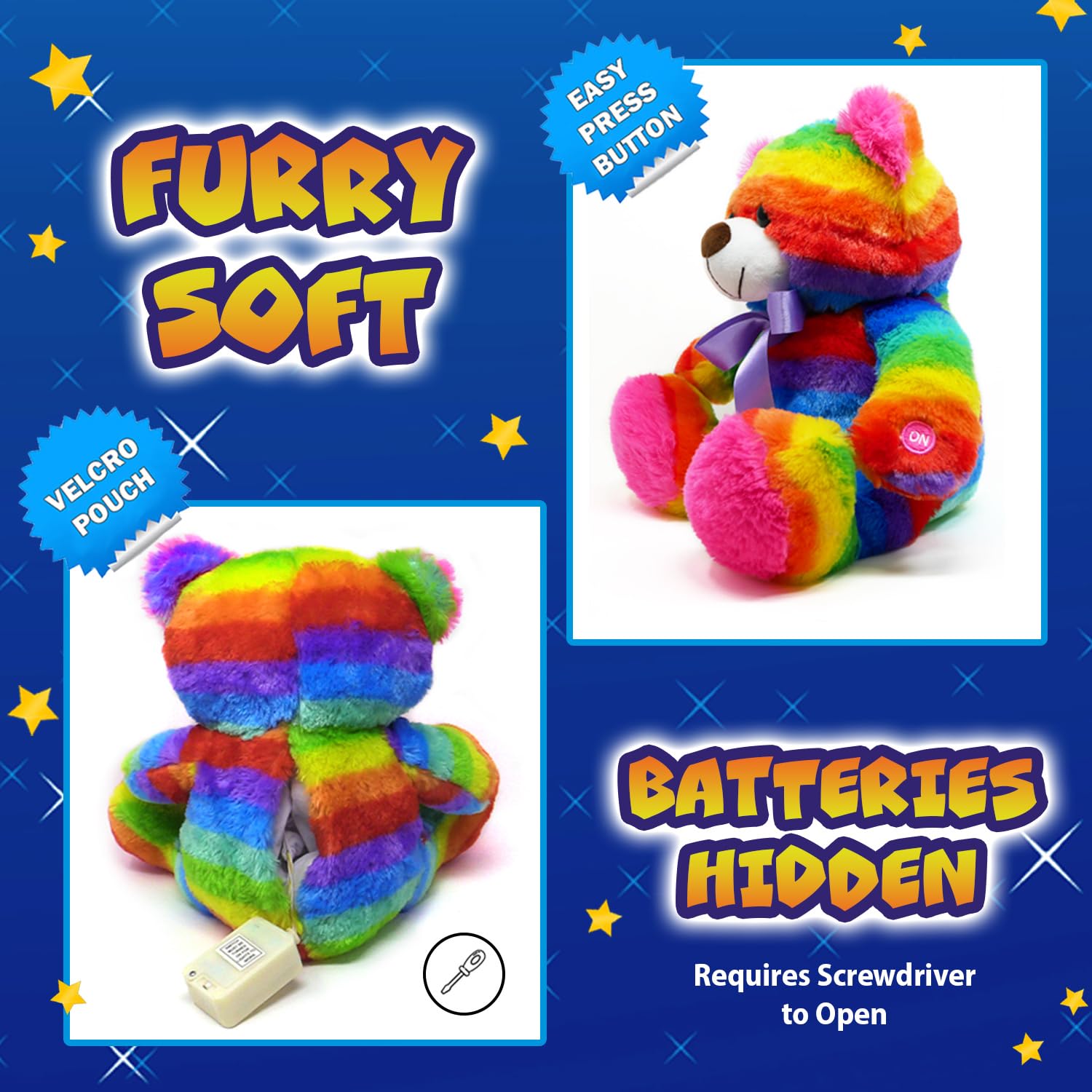 The Noodley Rainbow Lites Light Up Teddy Bear Stuffed Animal Plush LED Night Light Sleep Toy for Girls (16 inch, Batteries Included)