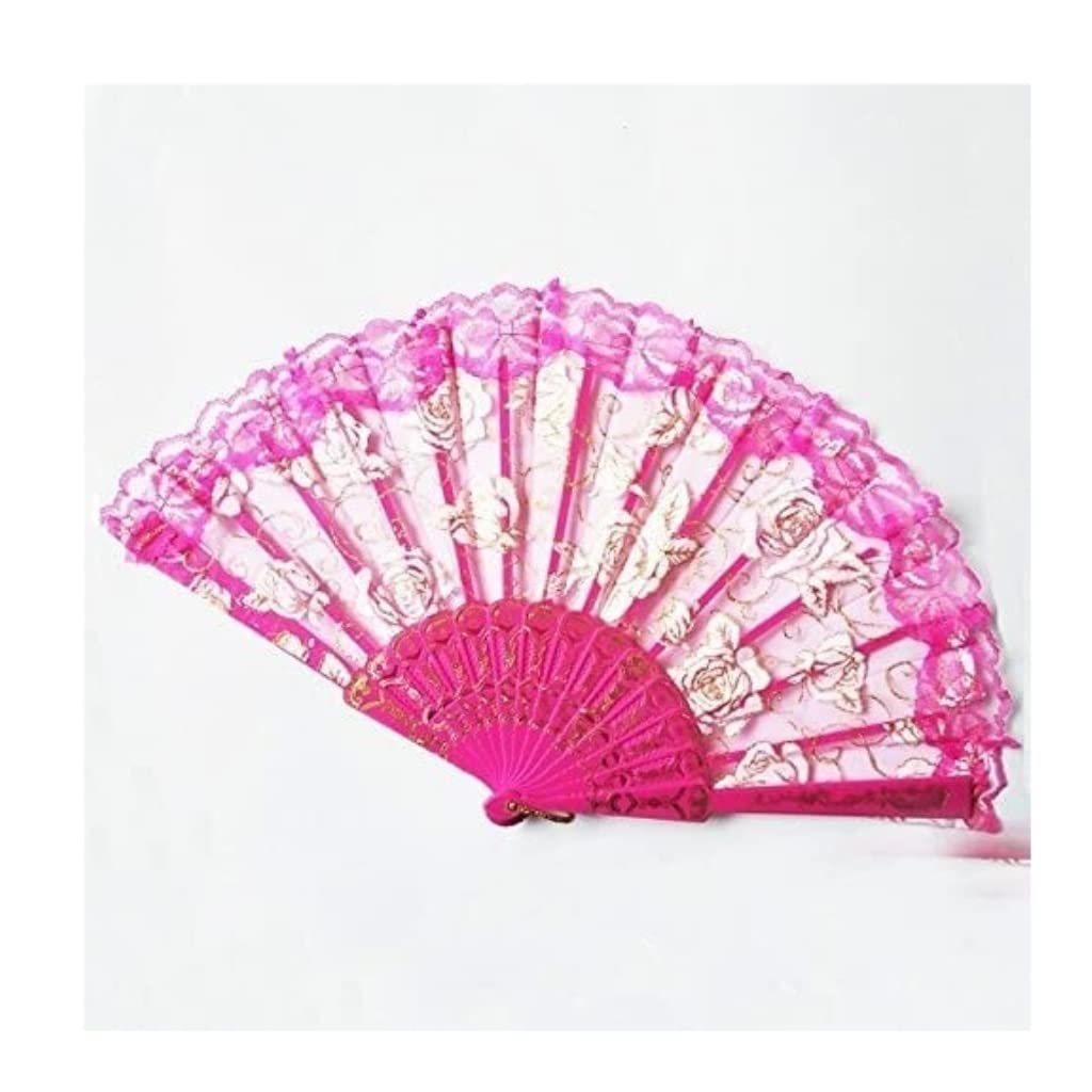 Folding Hand Fan Folding Fan Handheld Folded Fan Chinese Style Folding Fan Lace Hand Held Rose Flower Folding Fan Dance Party Wedding Decor Foldable Fan Hand Held Fans (Color : A6, Size : 23CM)