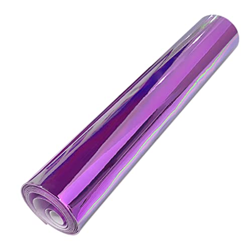 HYANG Holographic Iridescent Mirror Laser PU Faux Leather Sheets 1 Roll 12"X53"(30cmX135cm), Faux Leather Very Suitable for Crafts Making Leather Earrings, Bows, Handbag ,Sewing (Purple)