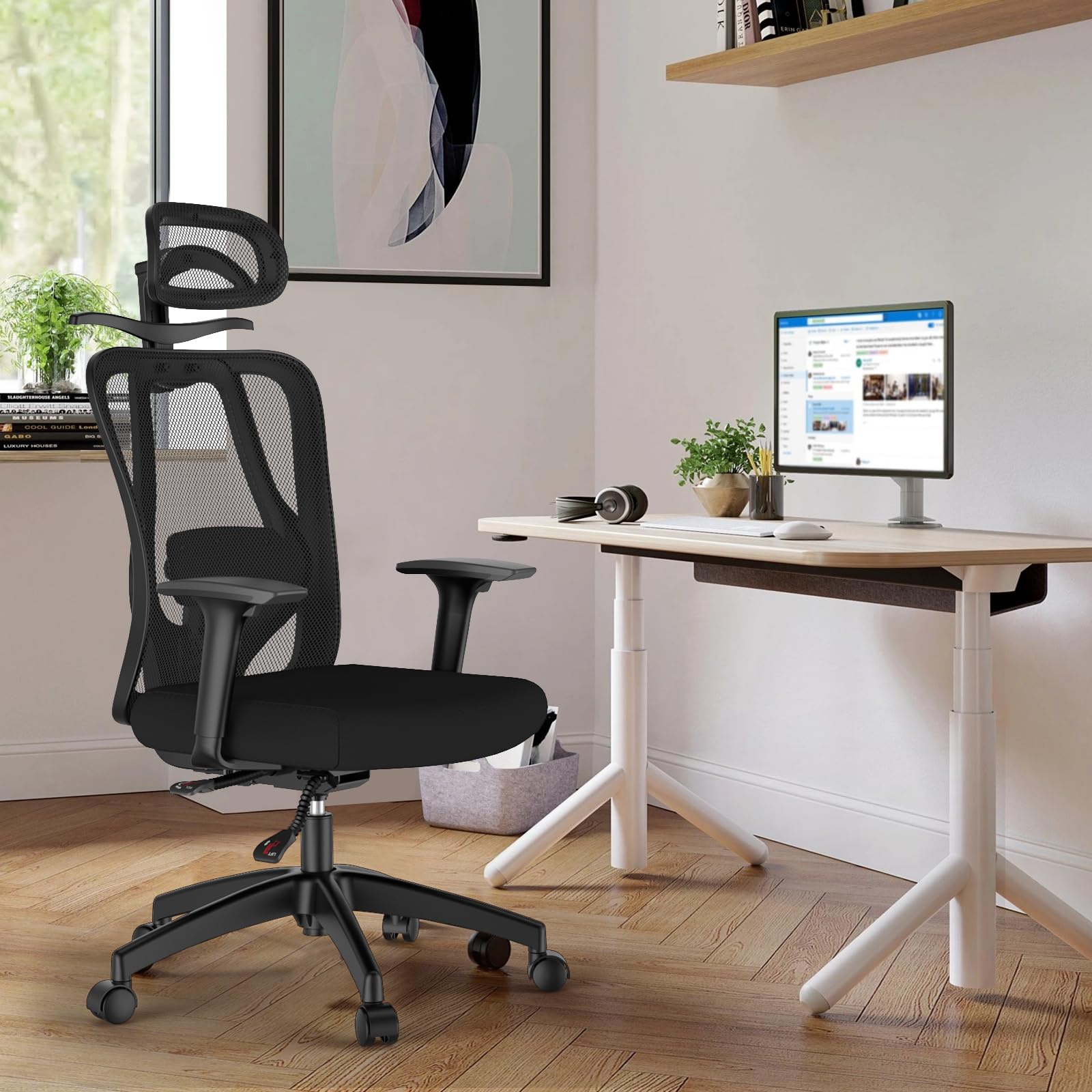 MUNNAR Ergonomic Office Chair, Home Office Desk Chairs, Comfy Mesh Office Chair, Computer Desk Chair Gaming Chair with Adjustable Lumbar Support, Headrest and Armrest, SGS Certified Gas Cylinder