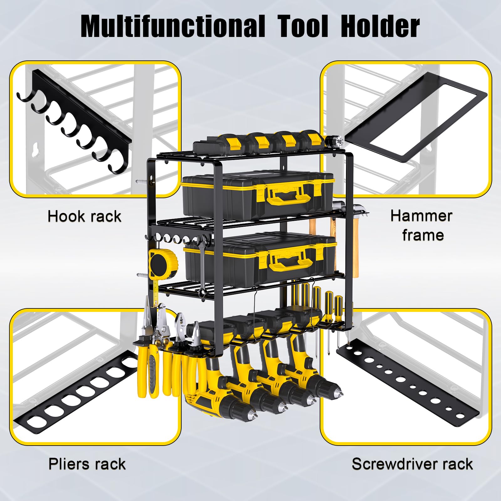 CIOYQOGOG Power Tool Organizer, 4-Layer Storage Rack with 2 Screw Holes, Heavy Duty Iron Construction, Easy Assembly, Holds Over 100 lbs, Ideal for Workshop, Garage, and Storage