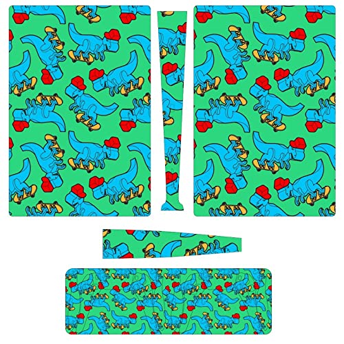 Dinosaur on Skateboard Full Protective Skin Cover Design Wrap Decal Sticker Compatible with PS5 Digital Edition Console and Controller