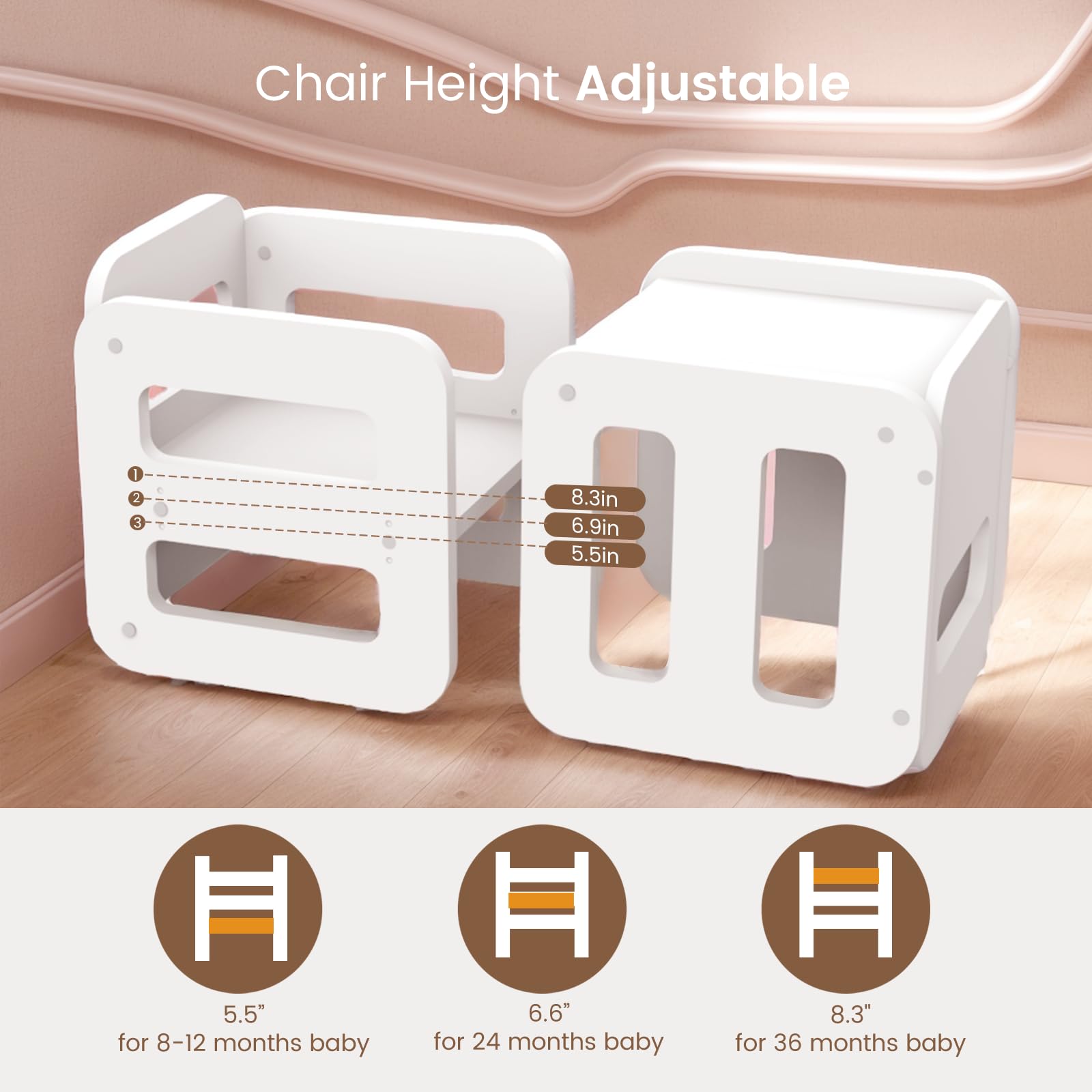 icnjdMopclean Montessori Weaning Table and Chair Set-Toddler Table and Chair Set, Solid Wooden Weaning Toddler Dinner Table and Chair Set for Eating, Step Stool, Reading, Snack Time