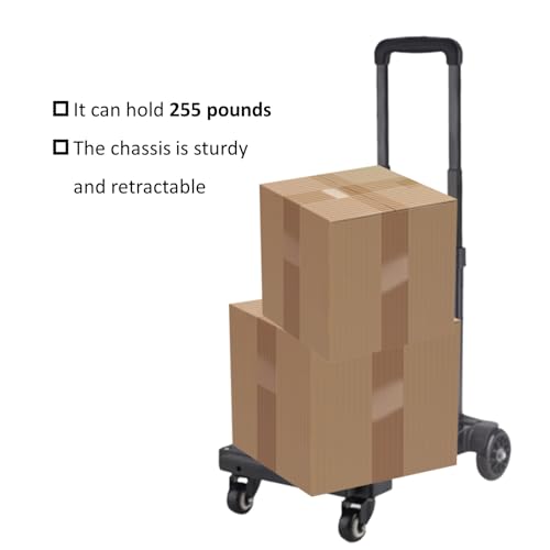 Folding Hand Truck Portable Dolly Cart - 255lb Capacity, 4 Wheels for Smooth Maneuverability, Compact & Versatile Small Platform Hand Cart for Moving, Luggage, Travel, Shopping, and Office Use Black