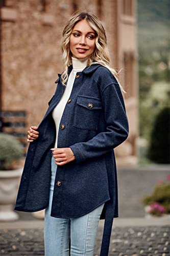 PRETTYGARDEN Women's 2023 Fashion Winter Trench Coats Lapel Button Down Peacoat Belted Outwear Casual Jackets (Navy,X-Large)