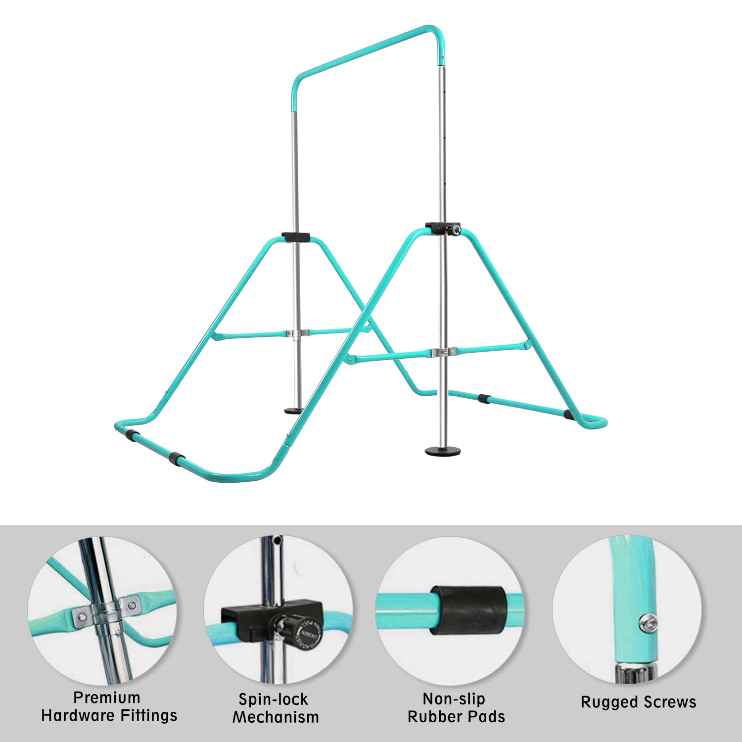 DING.PAI Expandable Gymnastics Training Bar with Free Rings, Adjustable Height Horizontal Bar Gymnastics Junior Training Bar Folding Training Monkey Bar for Kids (Green)
