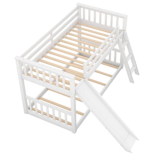 Tidyard Twin Over Twin Bunk Bed with Convertible Slide and Ladder, White for Bedroom Dorm Guest Room Home Furniture