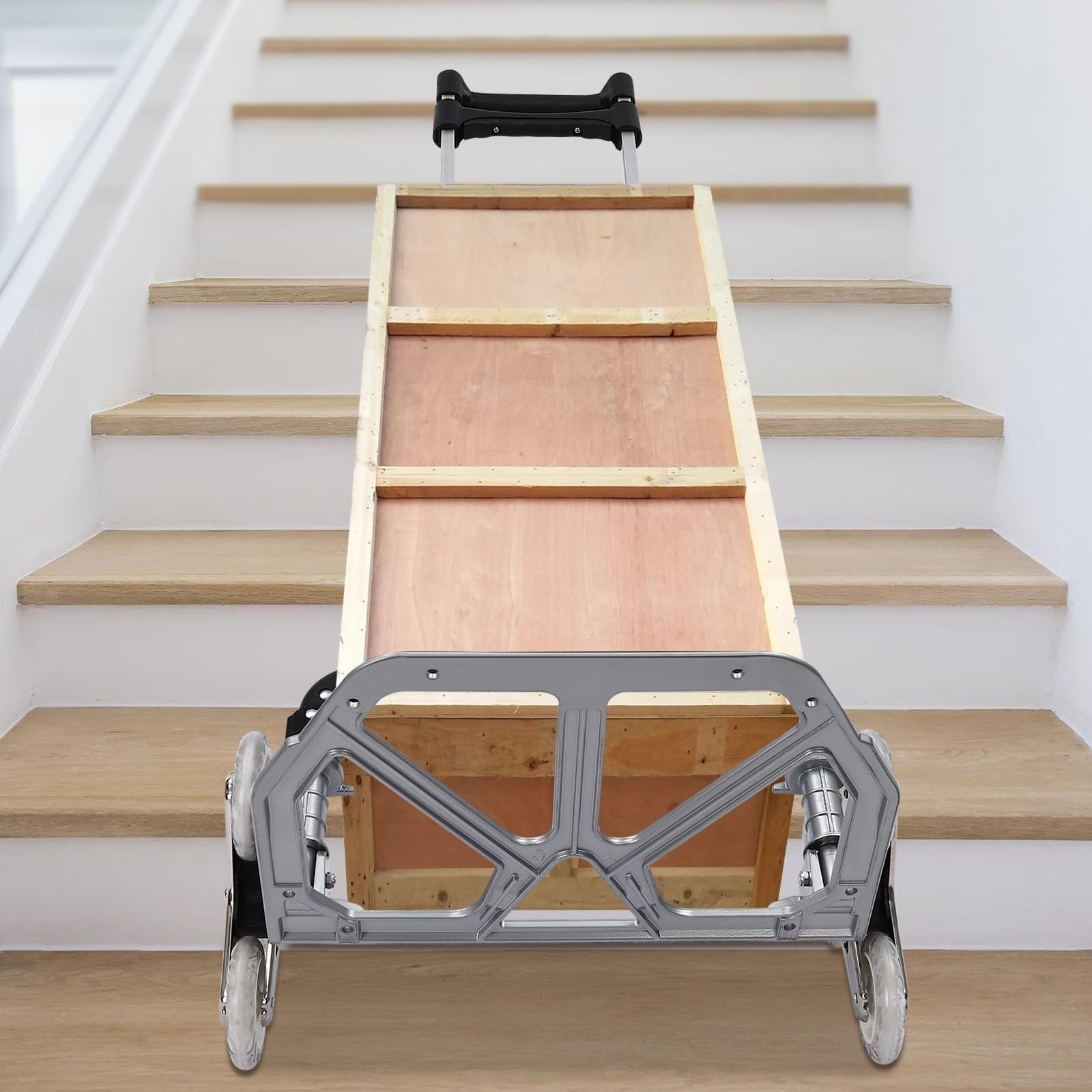 Folding Hand Truck Portable Capacity Aluminium Trolley with 3-Level Height Adjustable Telescoping Handle, 6 Rubber Wheels