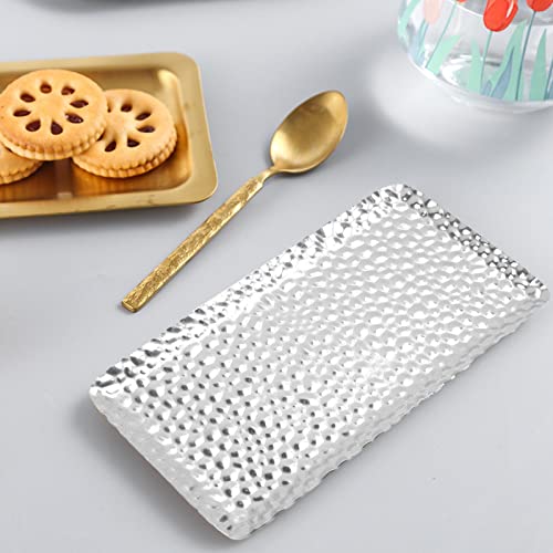 Hammered Tray, Exquisite Elegant Odorless Rectangular Stainless Steel Tray Decoration for Bathroom (Silver)