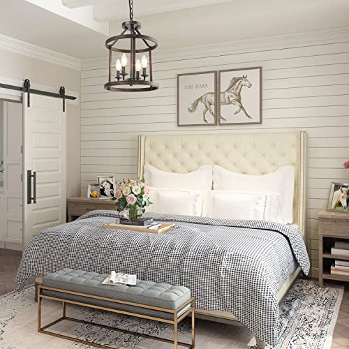 LNC Farmhouse Chandeliers for Dining Rooms with Faux Wood Finish, W13"xH17.1