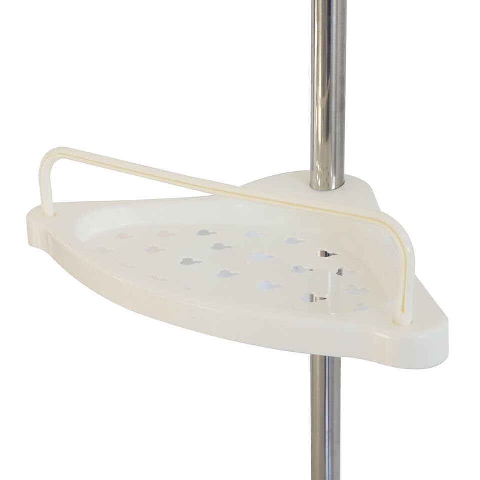 Gosangom Corner Shower Basin Tension Bar, 4 Tier Bathroom Corner Storage Shelf, Rust Resistant Corner Shower Basin, Adjustable Plastic Shelf, Bathroom Floor Mount Bath Shelf Fixer., 574410