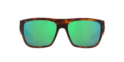 Costa Del Mar Mens Sampan Rectangular Sunglasses, Matte Tortoise/Green Mirrored Polarized-580G, 60 mm