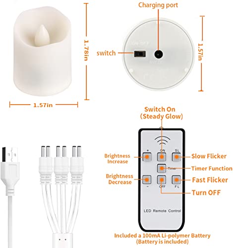 FREEPOWER Rechargeable Realistic Flameless Flickering Tea Light Candles Battery Operated, with Remote Control Cycling 24 Hours Timer, for Romantic Home, Christmas Decoration,Pack of 6.