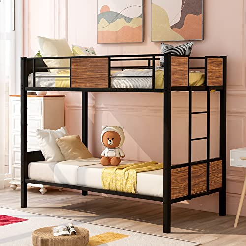 Tidyard Twin-Over-Twin bunk Bed Modern Style Steel Frame bunk Bed with Safety Rail, Built-in Ladder for Bedroom, Dorm for Bedroom Dorm Guest Room Home Furniture
