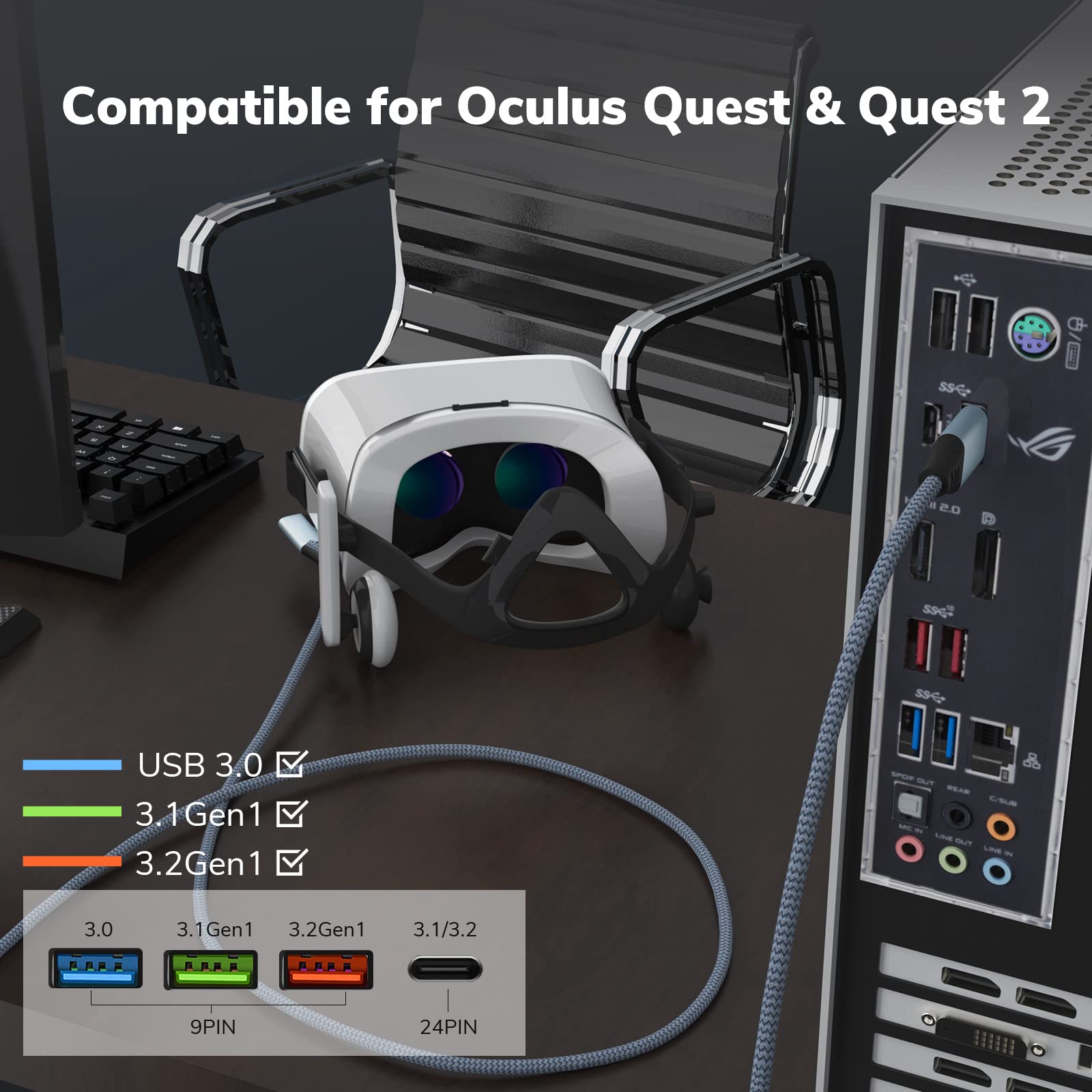 for Oculus Quest 2 Link Cable16.4ft Oculus Link Cable Fast Charging and High Speed Data Transfer Nylon Braided USB 3.0 to USB C Cable Compatible with Oculus/Meta Quest 2 VR Headset Gaming PC Steam VR