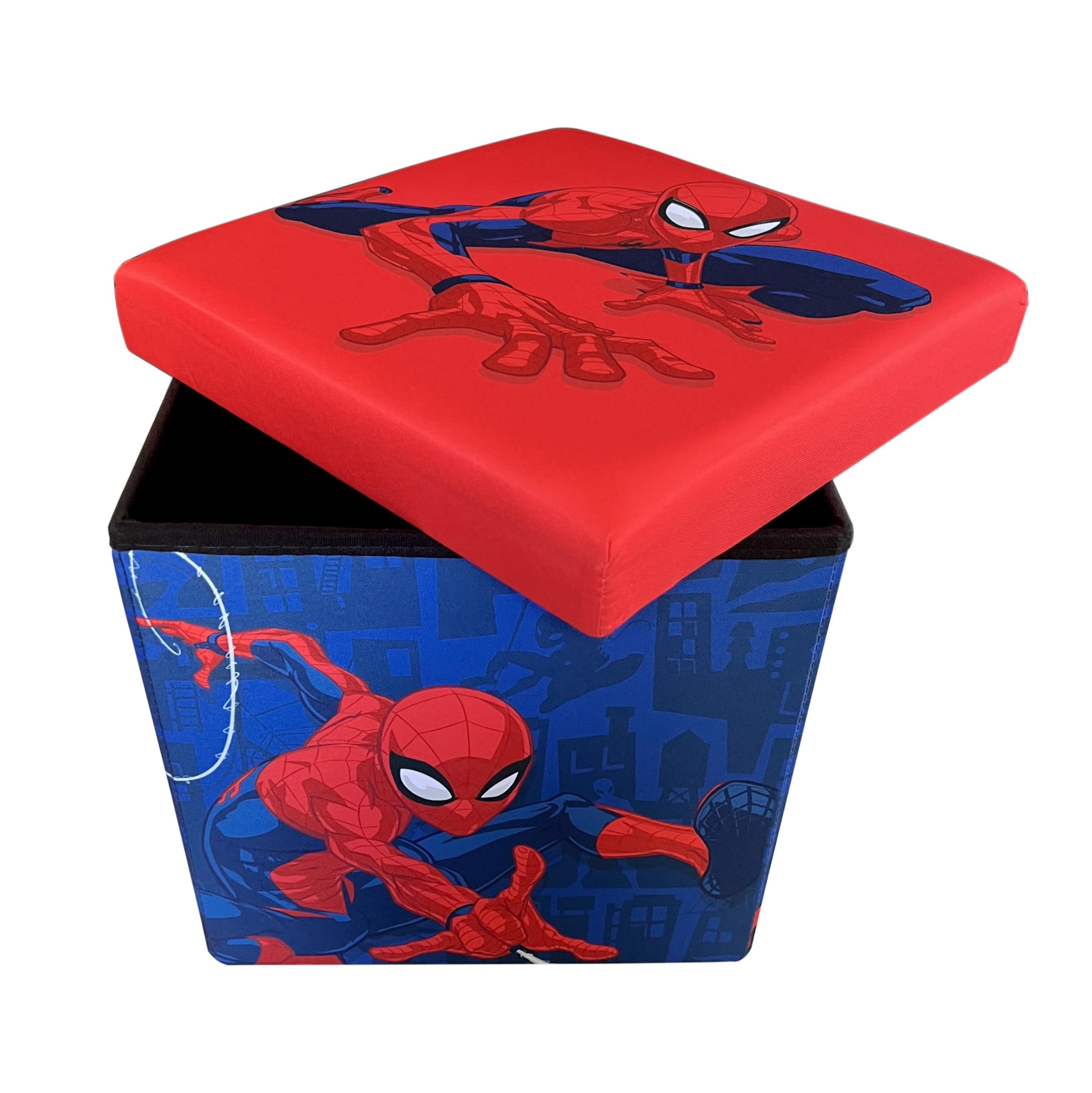 Idea Nuova Marvel Spiderman Sit and Store Collapsible Storage Ottoman with Removeable Lid, 15" H x 15" W x 15" D