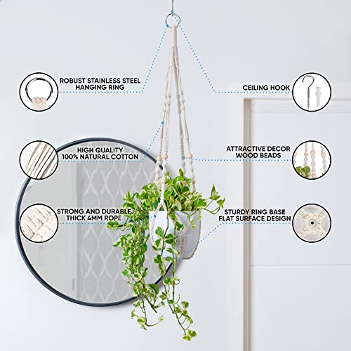 INLI Macrame Plant Hanger Indoor Hanging Planters 35" Beads Single Tier Plant No Tassel Macrame Hanger Hanging Plant Holders for 5-10β Planters.