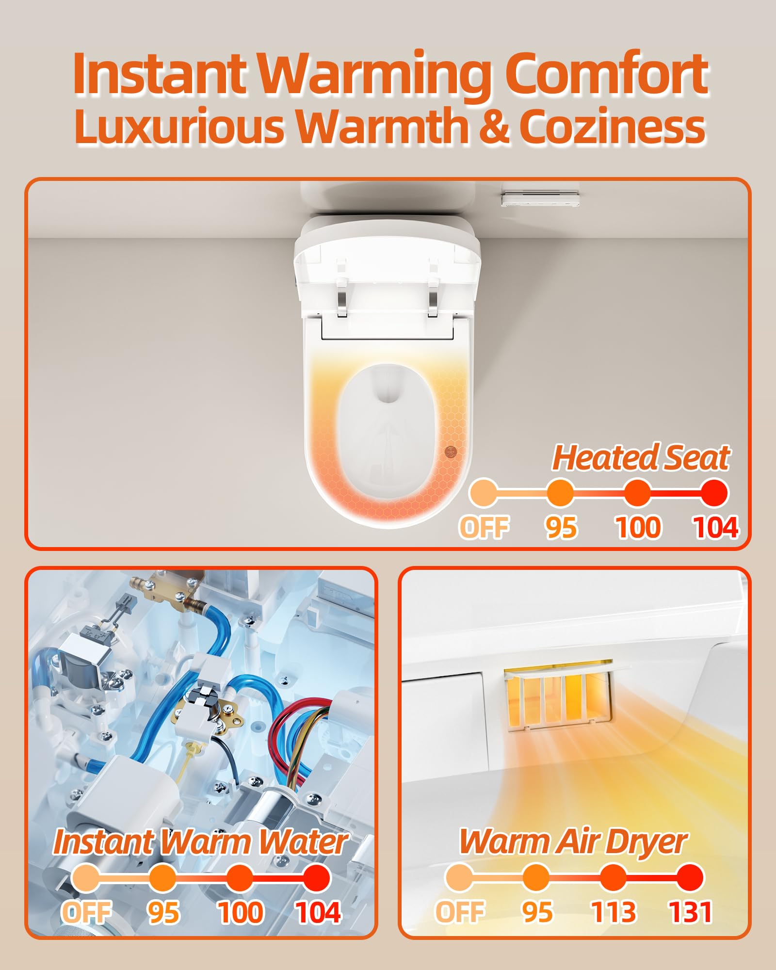 Luoware Smart Toilet with Bidet Built in, Luxury One Piece Elongated Bidet Toilet with Auto Close & Flush, Foot Sensor to Open/Close/Flush, Heated Seat, Massage Wash, Night Light, Remote Control