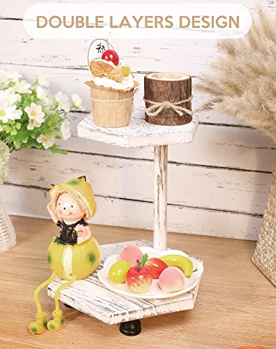 Tikea Hexagonal Wood Riser for Display, 2-Tier Farmhouse Wood Pedestal Stand for Kitchen Bathroom Counter Decor, Decorative Tray for Soap Dispenser, Candle and Plant