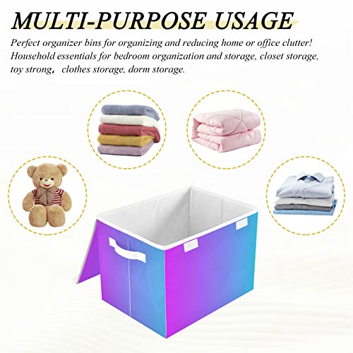 innewgogo Blue Purple Gradient Storage Bins with Lids for Organizing Foldable Storage Box With Lid with Handles Oxford Cloth Storage Cube Box for Study Room