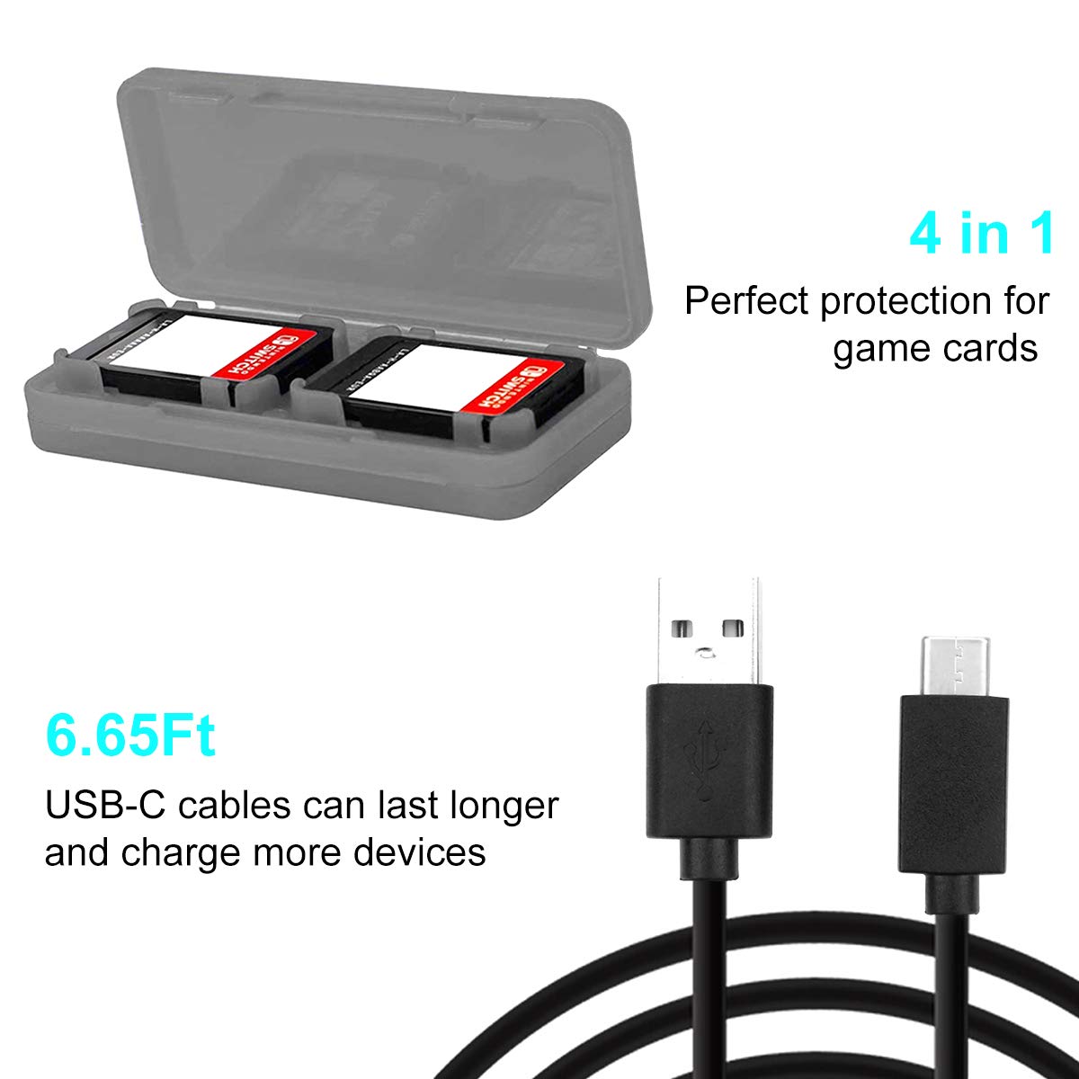 Switch Accessories Kit 17 in 1 for Nintendo Switch Lite, with Switch Carrying Case, Cover Case, Screen Protector Glass, Gaming Card Case, Joy-Con Thumb Grip Caps, Charger Cable, Adjustable Stand