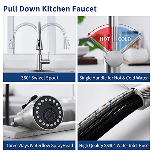 GASIA Kitchen Faucet,Faucet for Kitchen Sink,Kitchen Faucet with Sprayer,Brushed Stainless Steel Sink Faucet