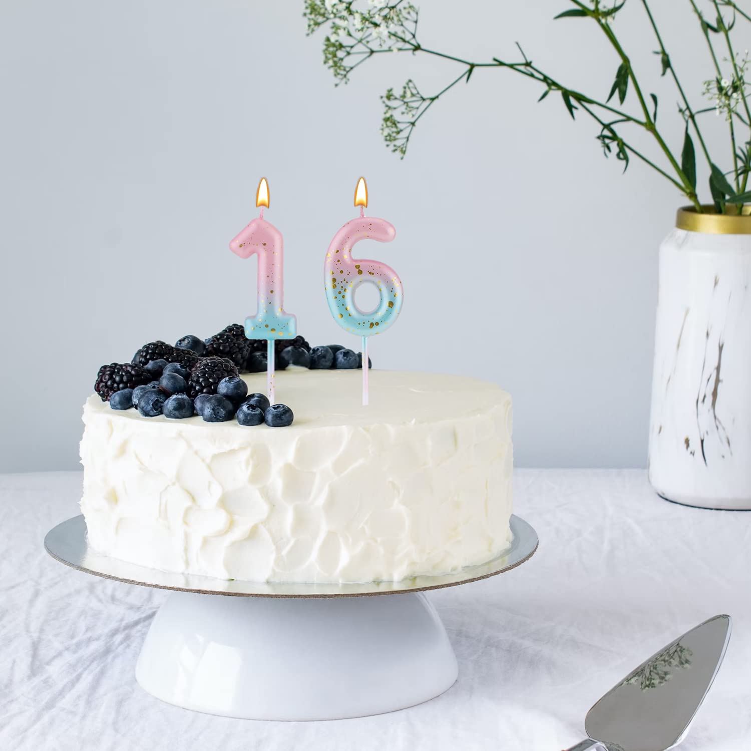 Gradient Birthday Number Letter Candle, Pink Blue Gradient Birthday Candles for Cake Numeral Letter Birthday Candles Decoration for Birthday Parties Wedding Anniversary (6)