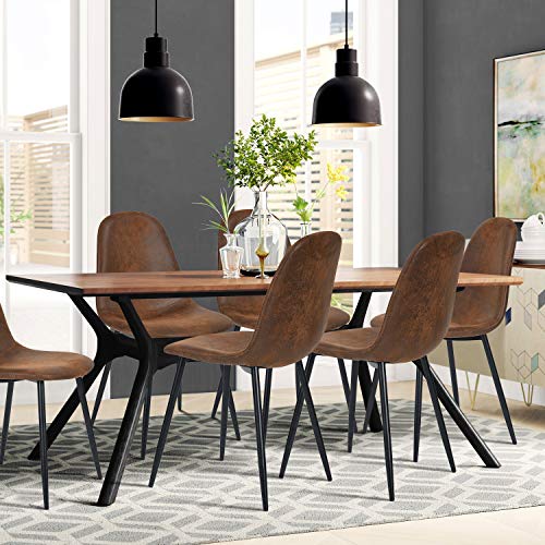 HOMY CASA Dining Chairs Set of 6, Modern Mid-Century Style Dining Room Side Chairs Accent Chairs with Black Metal Legs Comfortable for Kitchen Lounge Farmhouse, Rustic Brown, 6PCS(Only Chairs)
