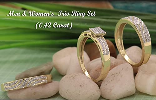 Dazzlingrock Collection Round White Diamond Engagement Trio Ring Set (0.42 ctw) in 10K Yellow Gold, Women size 9 and Men size 11