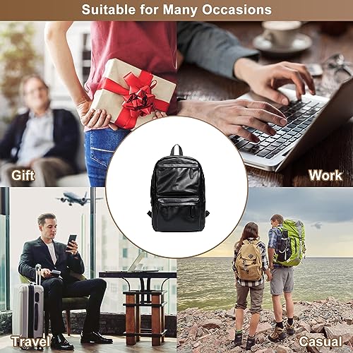 Men's 15 inch Laptop Backpack PU Leather Business Bookbag Large Capacity Casual Daypack for Work Commuting (Black)