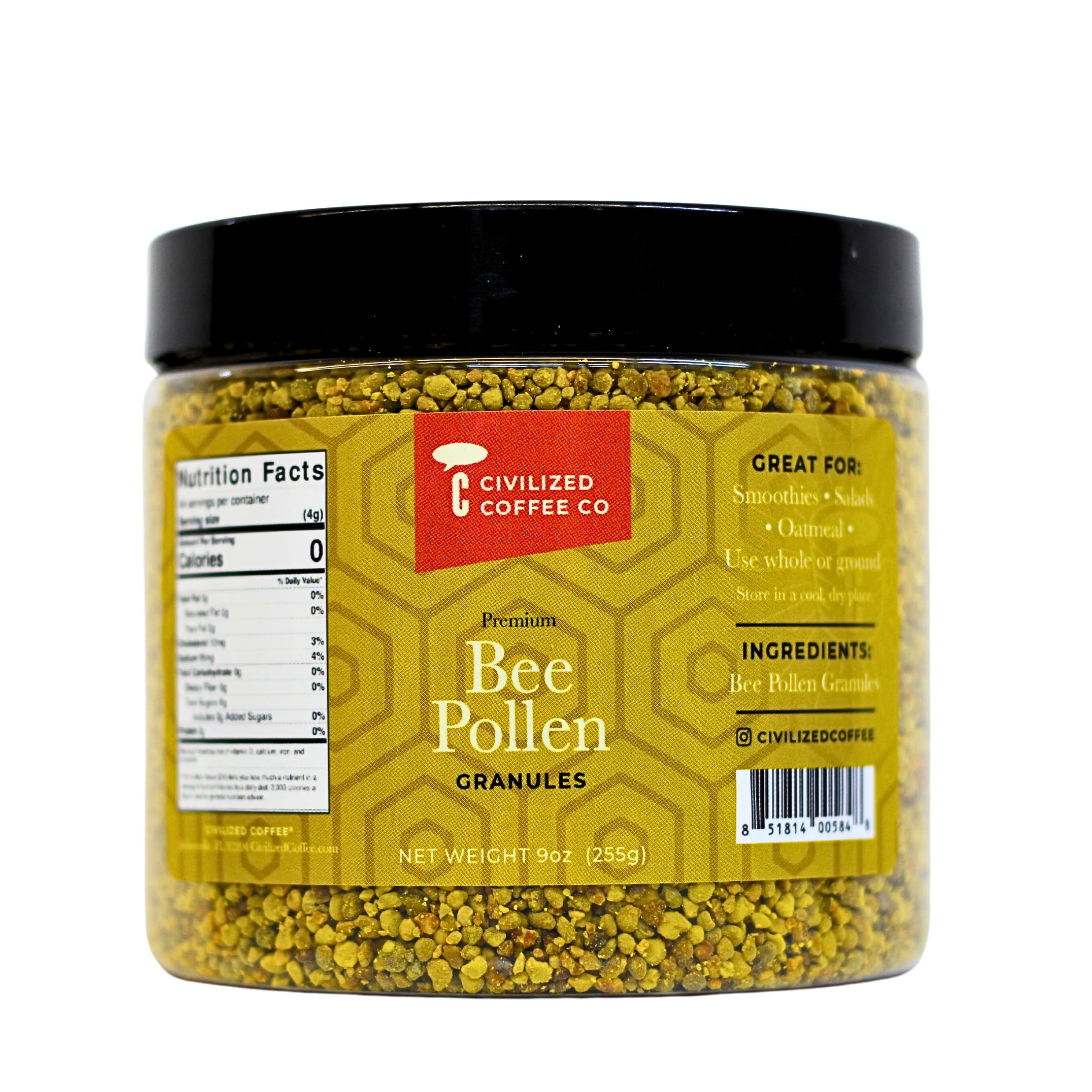 Civilized Coffee Premium Bee Pollen Granules Superfood for Smoothies & Toppings Jar (9 oz)
