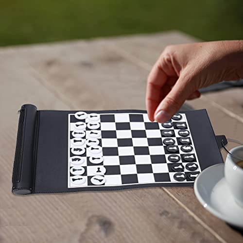 Travel Traditional Chessboard, PU Leather Roll-Up Chess Game Set Portable International Chess Game with Chess Storage Bag for Tournament Club