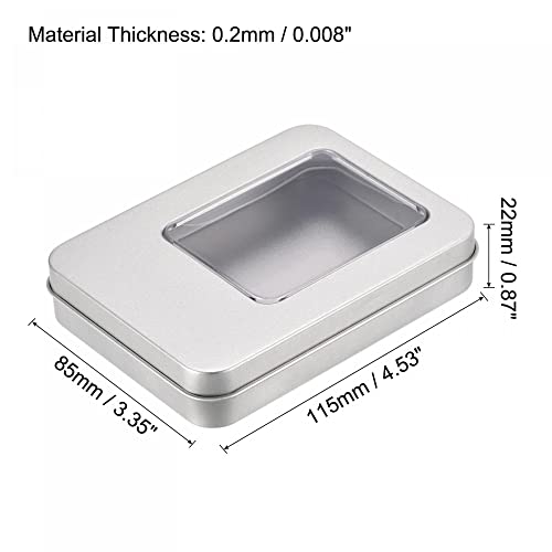 uxcell Metal Tin Box, 2pcs 4.53" x 3.35" x 0.87" Rectangular Empty Tinplate Storage Containers with Clear Window Lids, Silver Tone