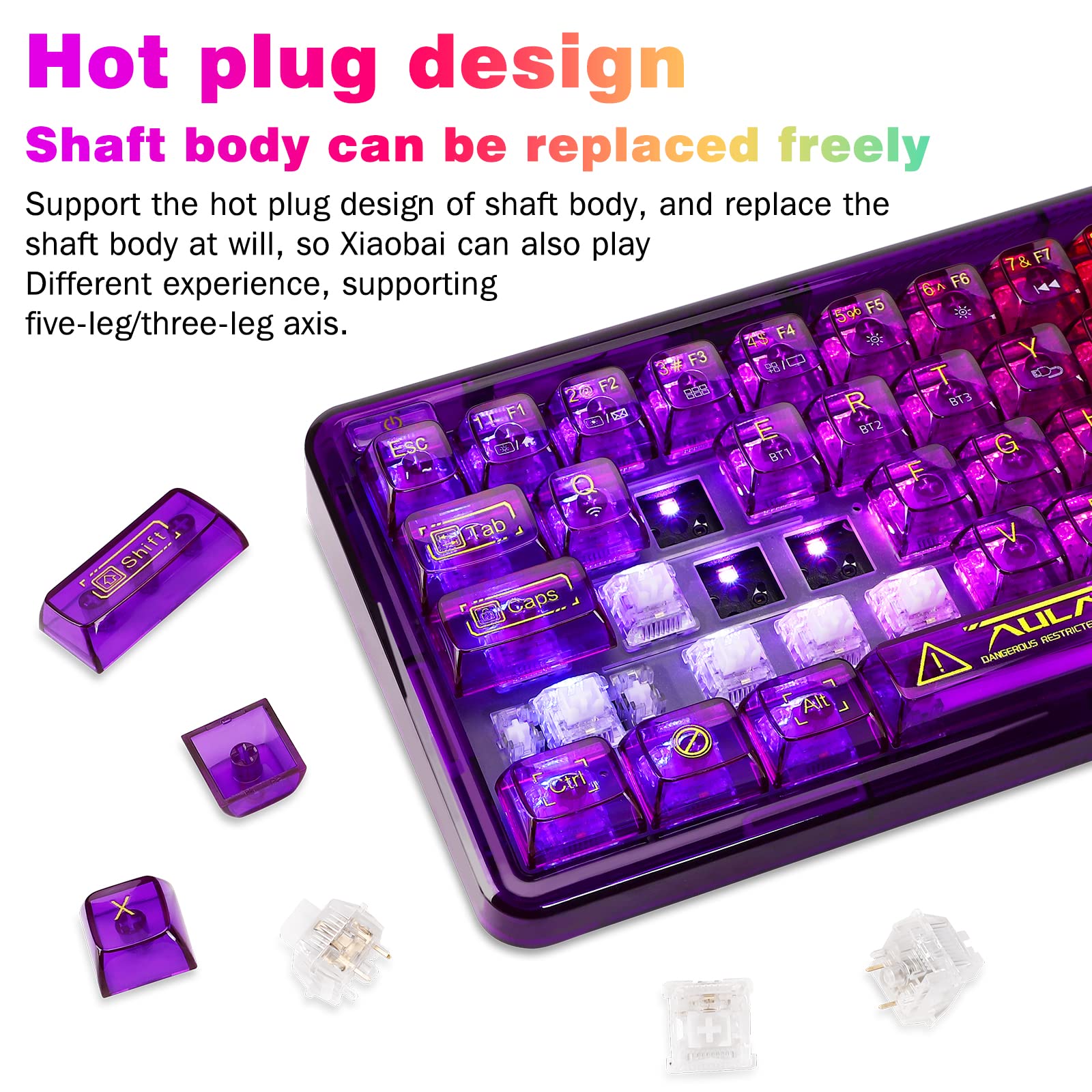 CHICHEN 60% Portable Mechanical Gaming Keyboard,Hot-swappable RGB Backlit Compact 68 Clear Keycaps,2.4Ghz wireless/Bluetooth/USB-C,Transparent Gasket Ice Crystal Switch (Transparent Black)