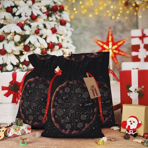 Christmas Gift Bags With Drawstrings Pizza Constellation Printed Xmas Gift Bags Reusable Christmas Theme Storage Bags For Party Favors Present Wrapping