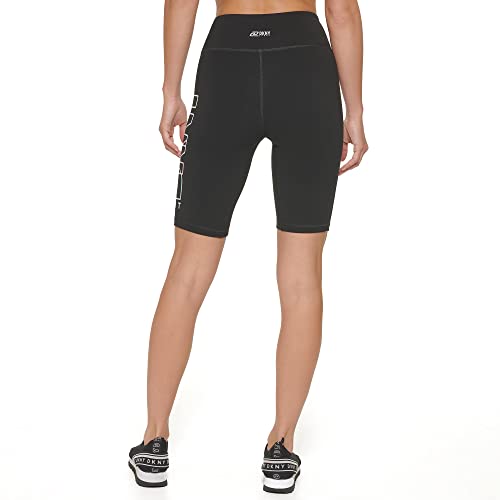 DKNY Women's Sport High Waist Logo Bike Short, BLK Multi, X-Large