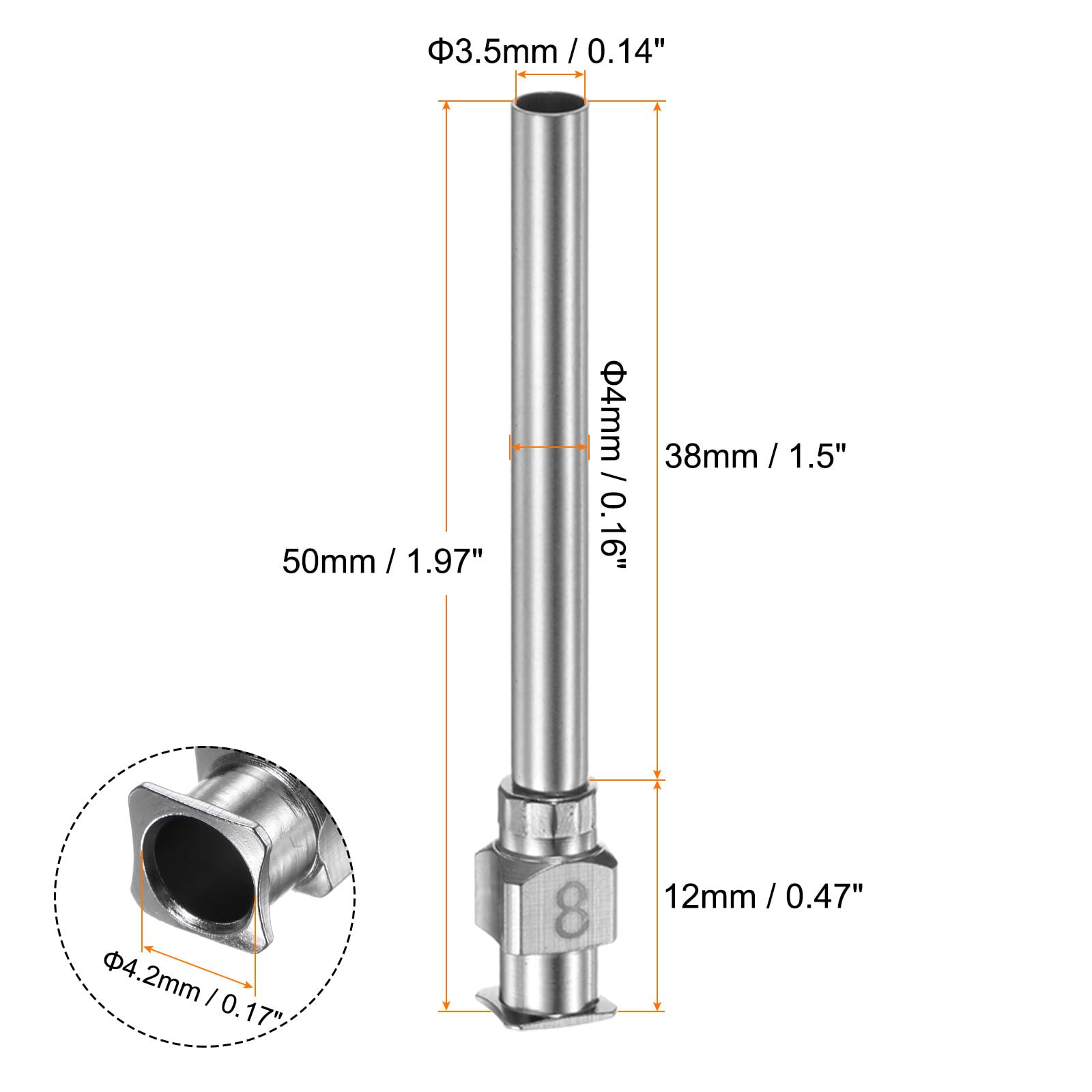 HARFINGTON 12pcs 8Gauge Stainless Steel Dispensing Needles, 1 1/2" All Metal Glue Needle Tube Blunt Tips Luer Lock for Thick Liquids, Ink, Glue, Lab Use