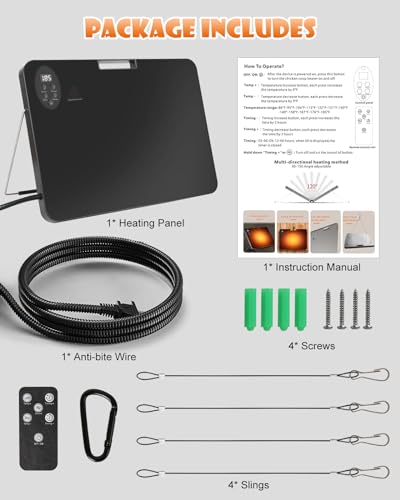 Chicken Coop Heater,Extended Anti-Bite Wire,200 Watts Energy Efficient Safer Than Lamp,4 Ways to Use,Adjustable Angle,Digital Display,Timer,Warm for Chicks Poultry Pets or Under Desk 15.7''x11.8''