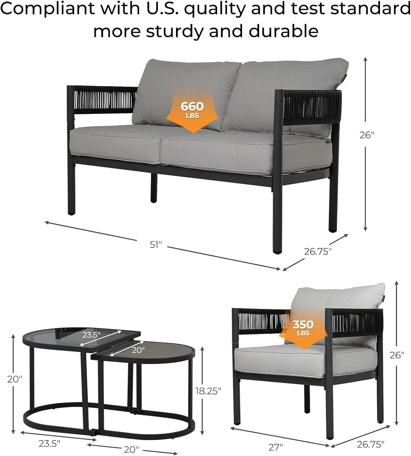 Grand patio 6-Piece Wicker Outdoor Furniture Set with Beige Thick Cushions and Coffee Table, Patio Sofa Conversation Set for Backyard, Balcony, Garden