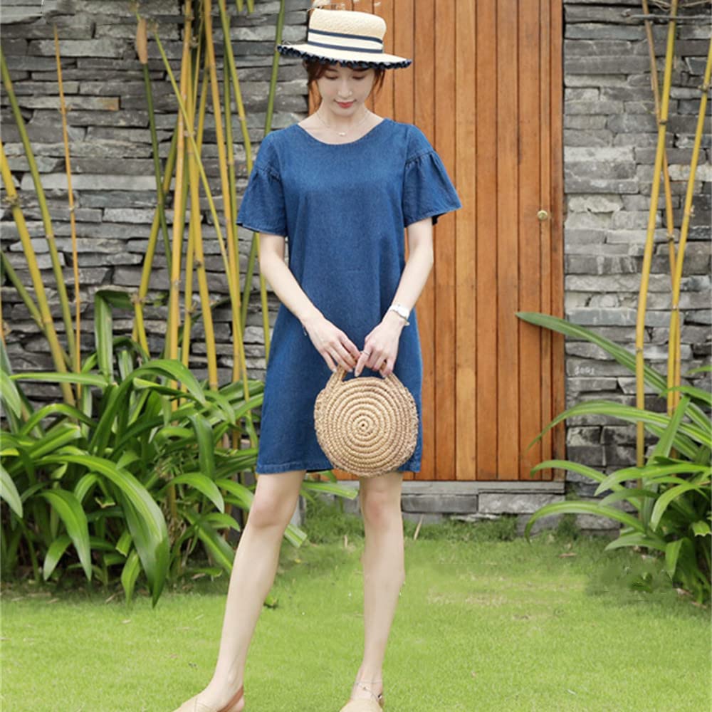 Women Round Straw Beach Bag Handwoven Summer Rattan Bag Cross Body Bag Shoulder Bag Khaki