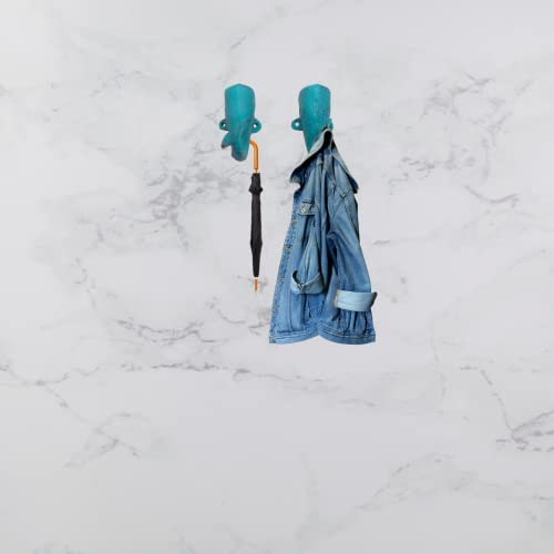 Turquoise Whale Cast Iron Wall Hooks, Wall Mounted for Hanging Coats, Purses, Towels, Hats, Beach Themed Wall Décor, Set of 2, 4 Inches High