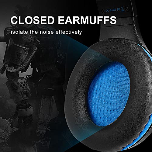 COLUSI C600 Stereo Gaming Headphones with Noise Canceling Mic,Self-adjustable Over Ear Earmuffs in- Line Audio Control RGB Light Game Headset for PS5,PS4,PC,Laptop,Mac (Blue-Black)