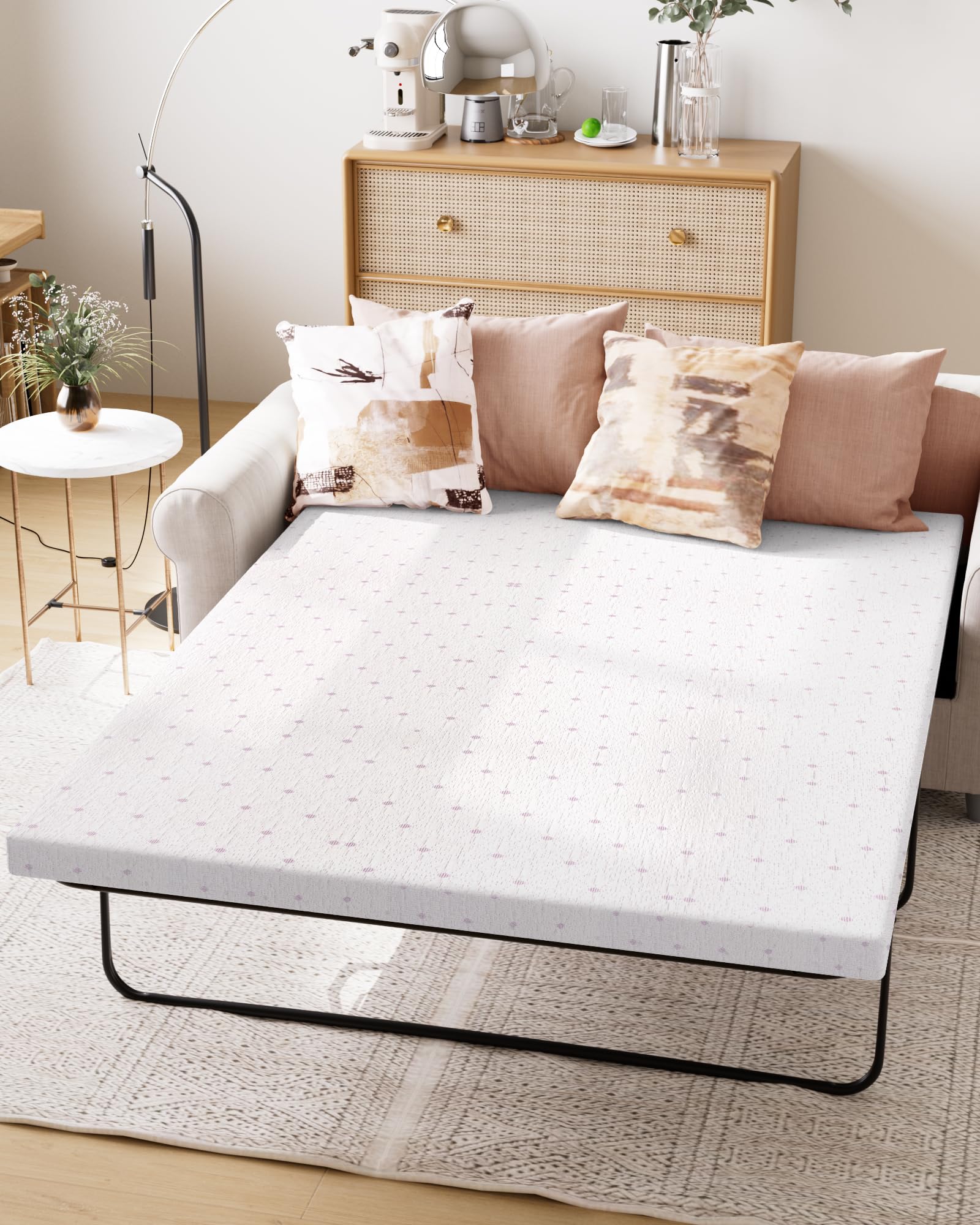 Ferlizer 4" [Queen] Sofa Bed Mattress Replacement, Lavender Infused Memory Foam Sofa Mattress Topper with Ultra Soft Cover, CertiPUR-US Certified