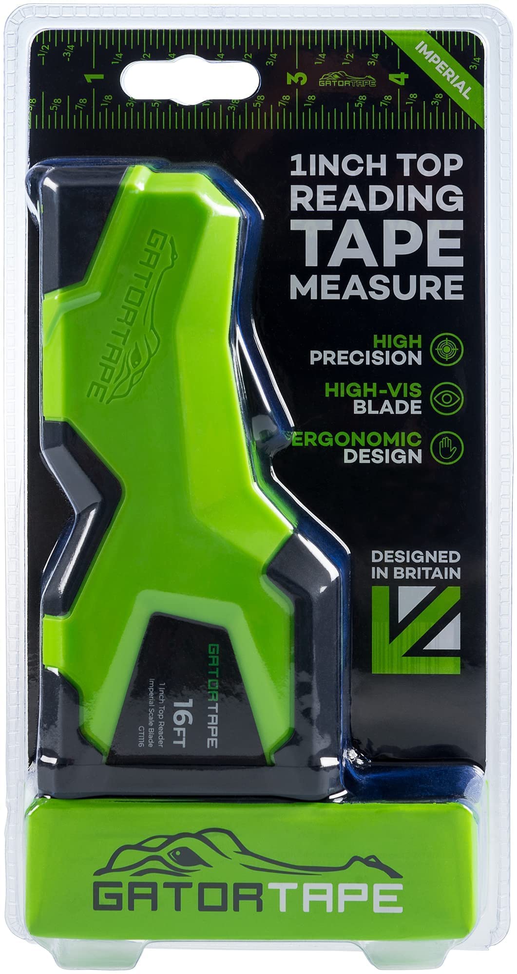 GATORTAPE Precision Top Reading Tape Measure 16ft x 1inch (Scale in Inches) | Easy & Accurate Internal Measurements