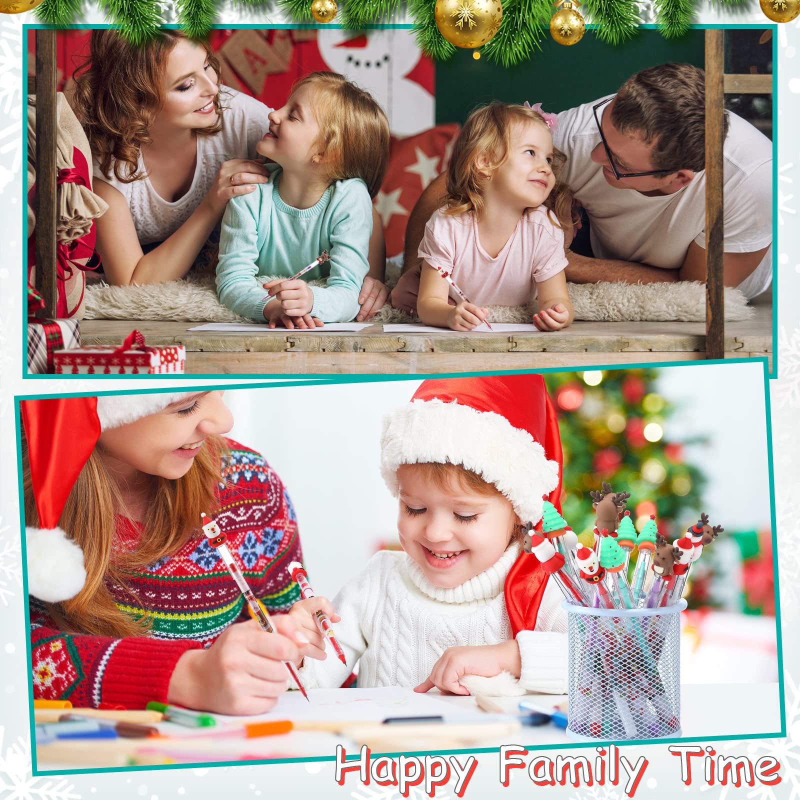 Christmas Multi Point Stackable Push Pencil with Christmas Santa Claus, Christmas Tree, Snowman, Elk for Kids Classroom Rewards, Christmas Favors Prize Stuffers (24 Pieces)