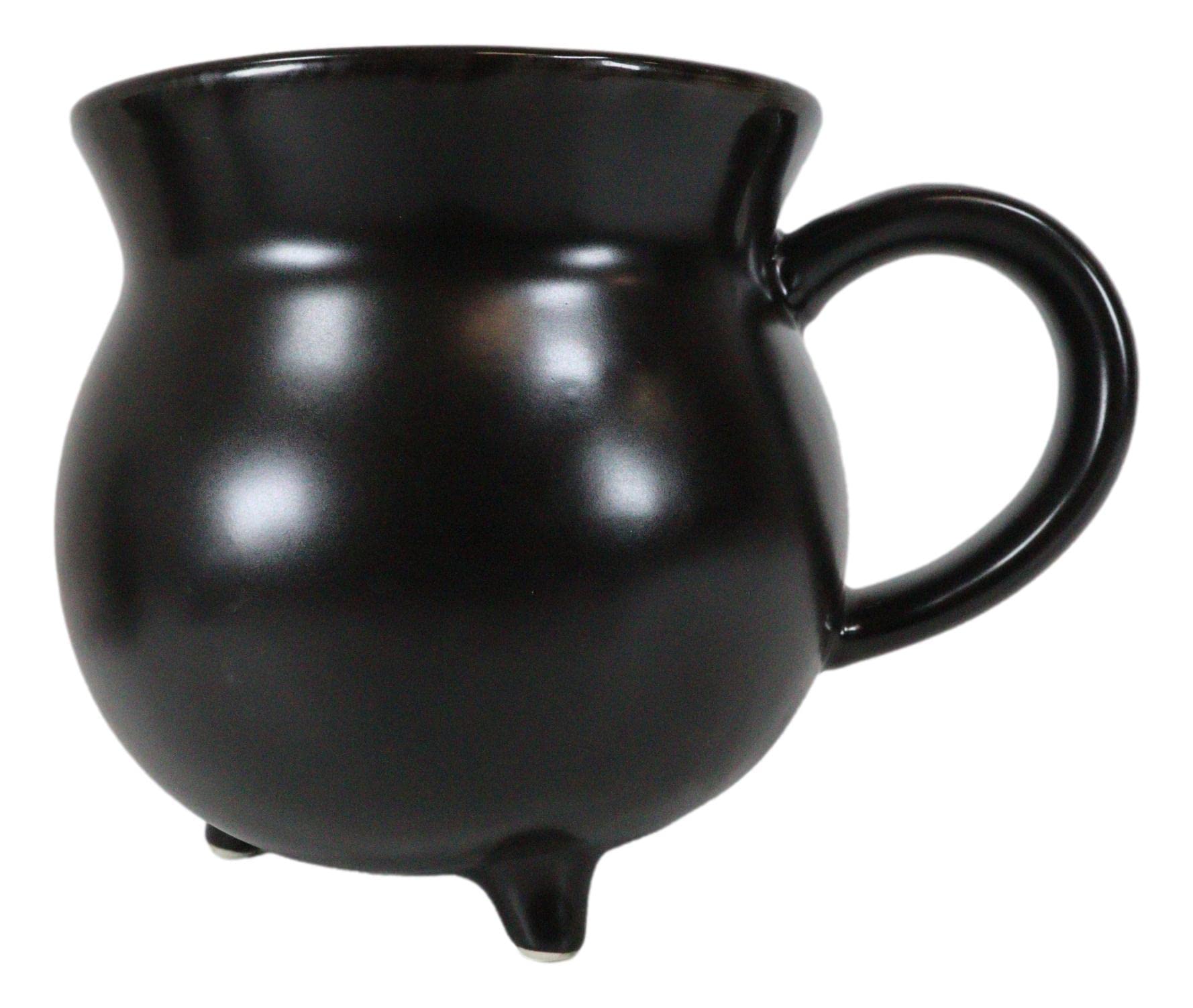 Ebros Wicca Sacred Witch's Potion Reduction Fired Porcelain Black Cauldron Shaped Bowl Or Large Mug 32oz With Handle Hot Cocoa Coffee Tea Cereal Soup Mugs Bowls Occult Witchcraft